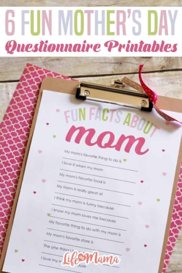 6 Fun Mother's Day Questionnaire Printables for Kids