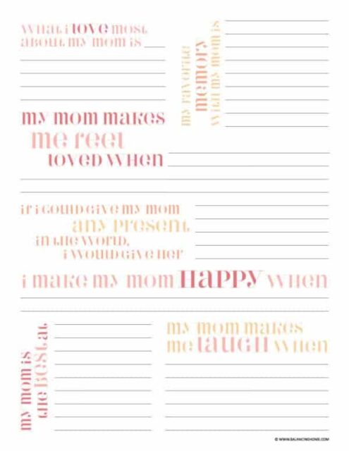 6 Fun Mother's Day Questionnaire Printables for Kids
